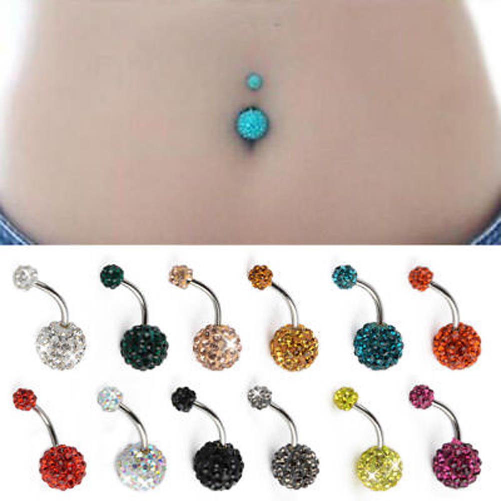 Stainless Steel Round Crystal Disco Ball Belly Button Ring Navel ...