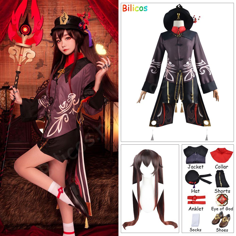Hutao Genshin Impact Cosplay Costume Uniform Wig Cosplay Hu Tao Hat ...