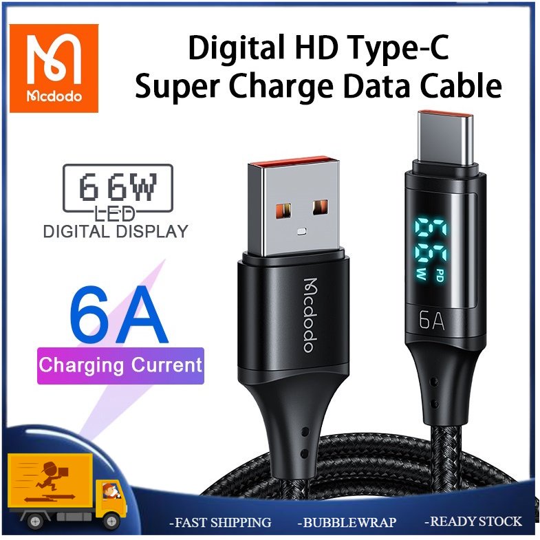 Mcdodo CA-1080 6A 66wType C USB Data Cable / Super Fast Quick Charge / Digital Display | Shopee ...