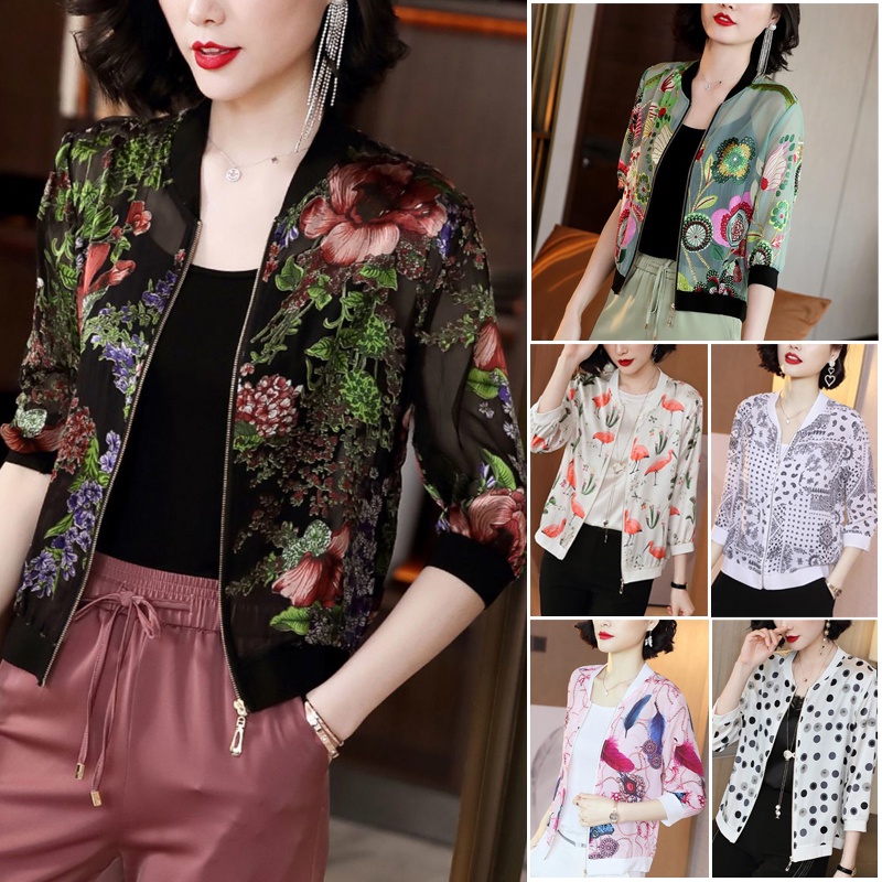 New Fashion Elegance Women Coats Thin Long Sleeve Printed Jacket Casual ...