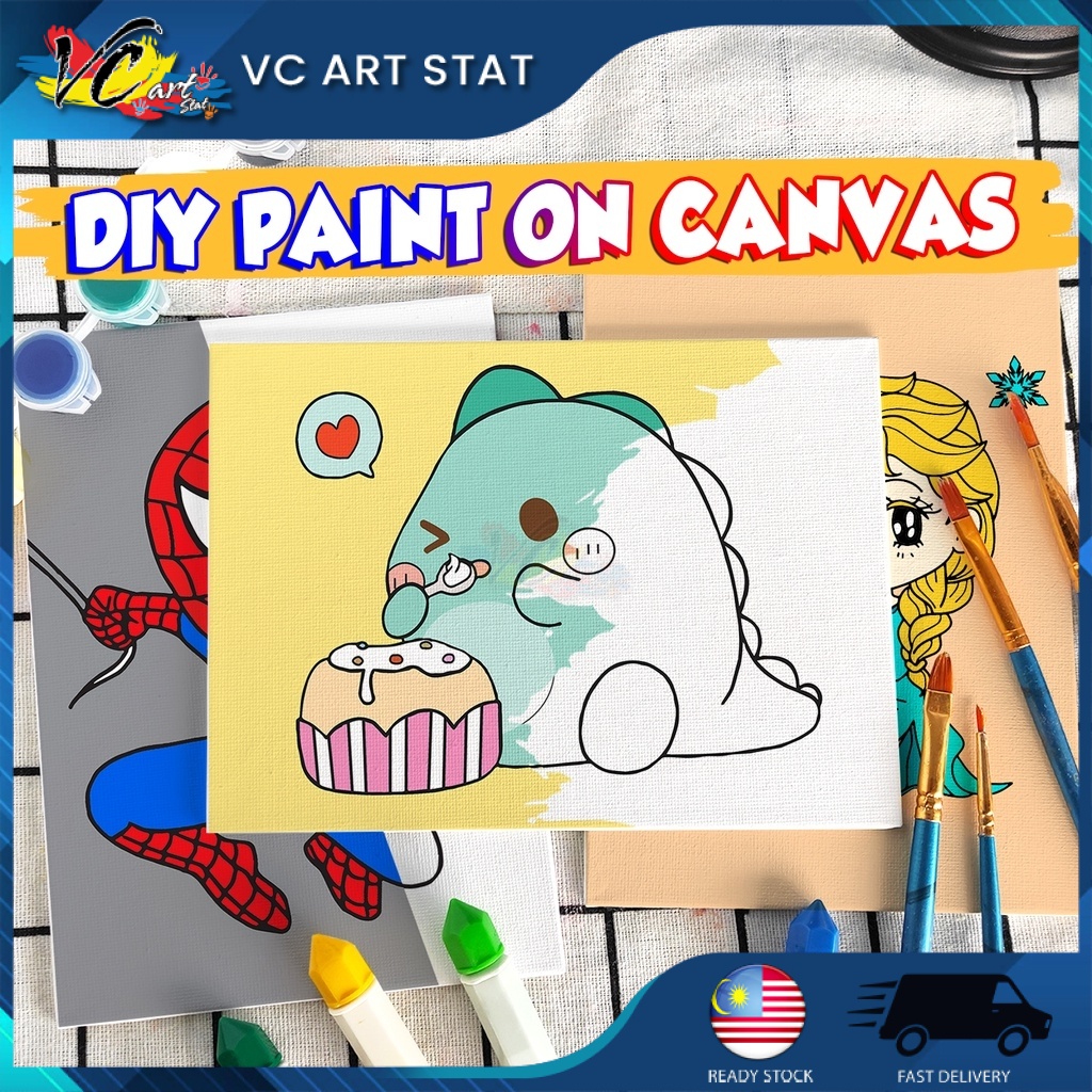 VC Art DIY Children Coloring Paint on Canvas Cute Cartoon Drawing ...