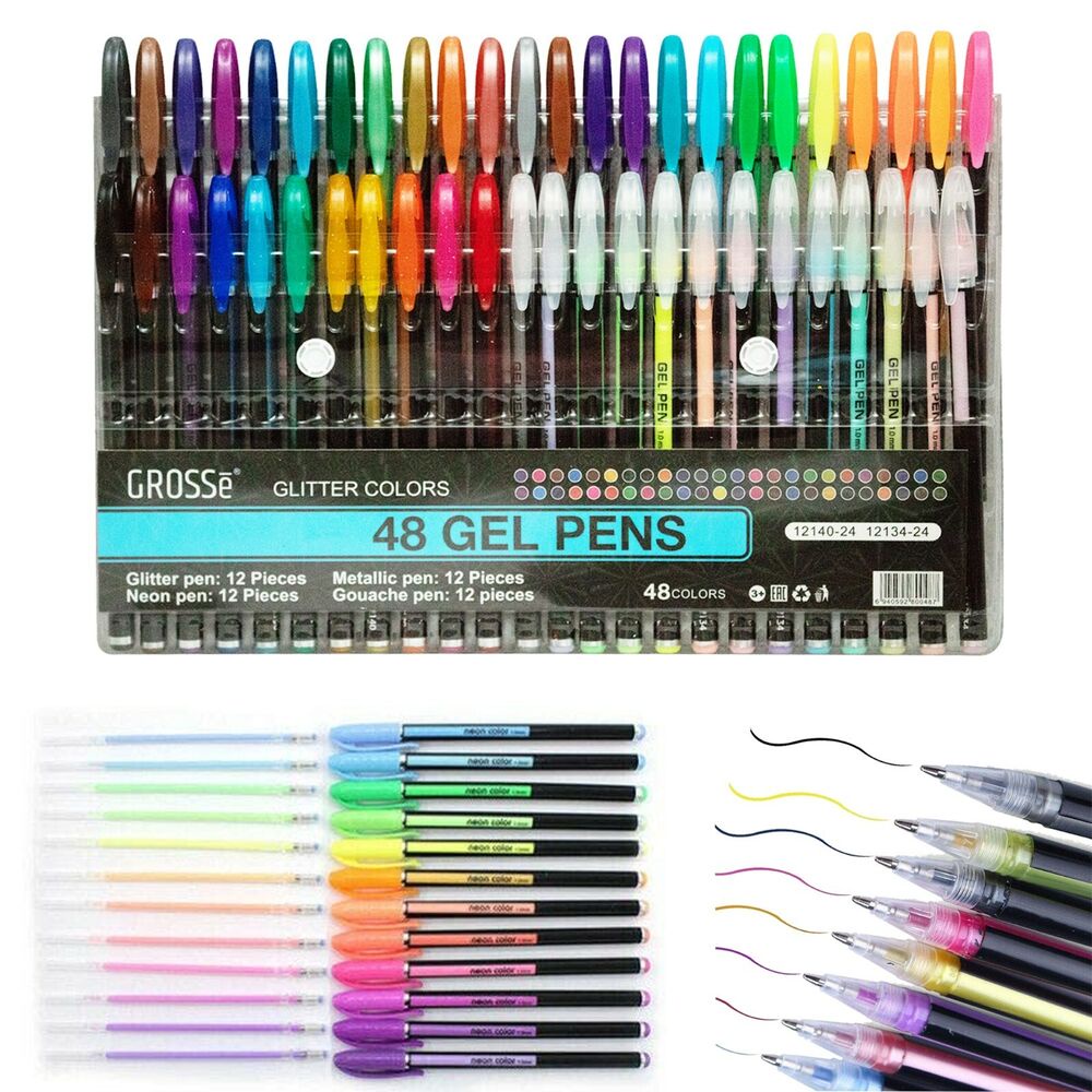 48 Colors Gel Pens Set Glitter Gel Pen For Adult Coloring Books ...