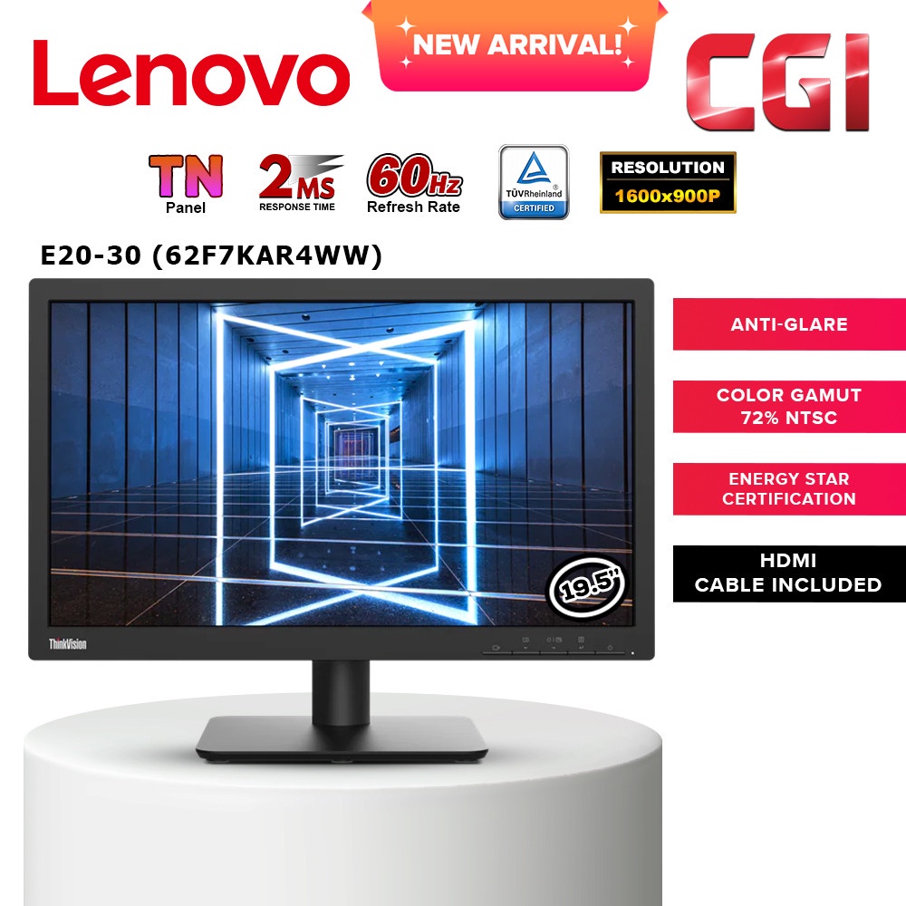 Lenovo Thinkvision 19.5" E20-30 1600x900 2ms 60Hz Monitor Productivity ...