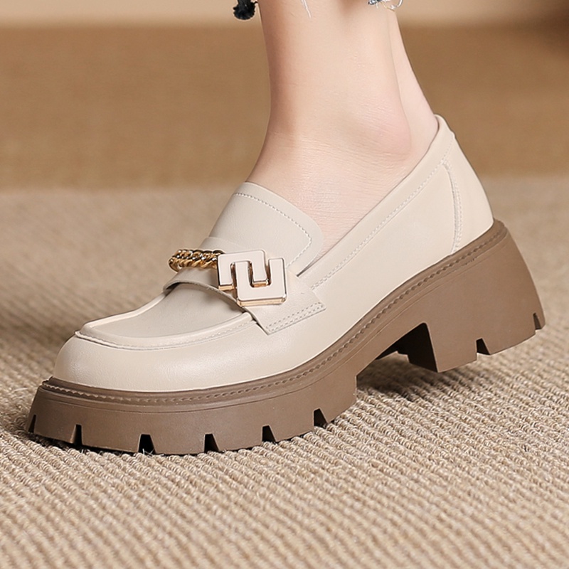 New Round Toe Thick Sole Loafers Women's Fashion Casual Small Leather ...