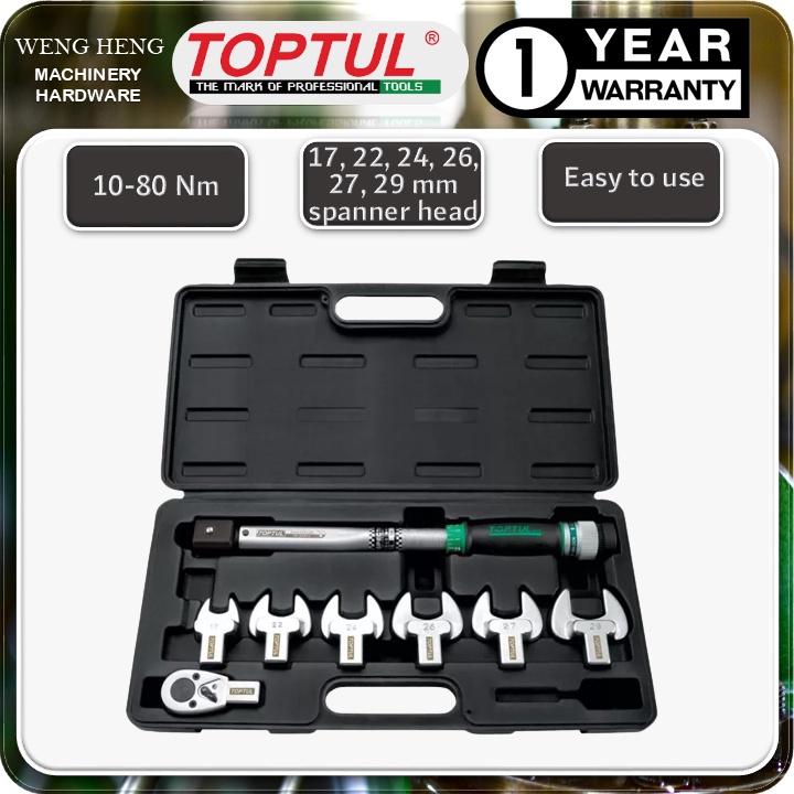Toptul 8 pcs 1/2" Dr. Head-Interchangeable Spanner Torque Wrench Set ...