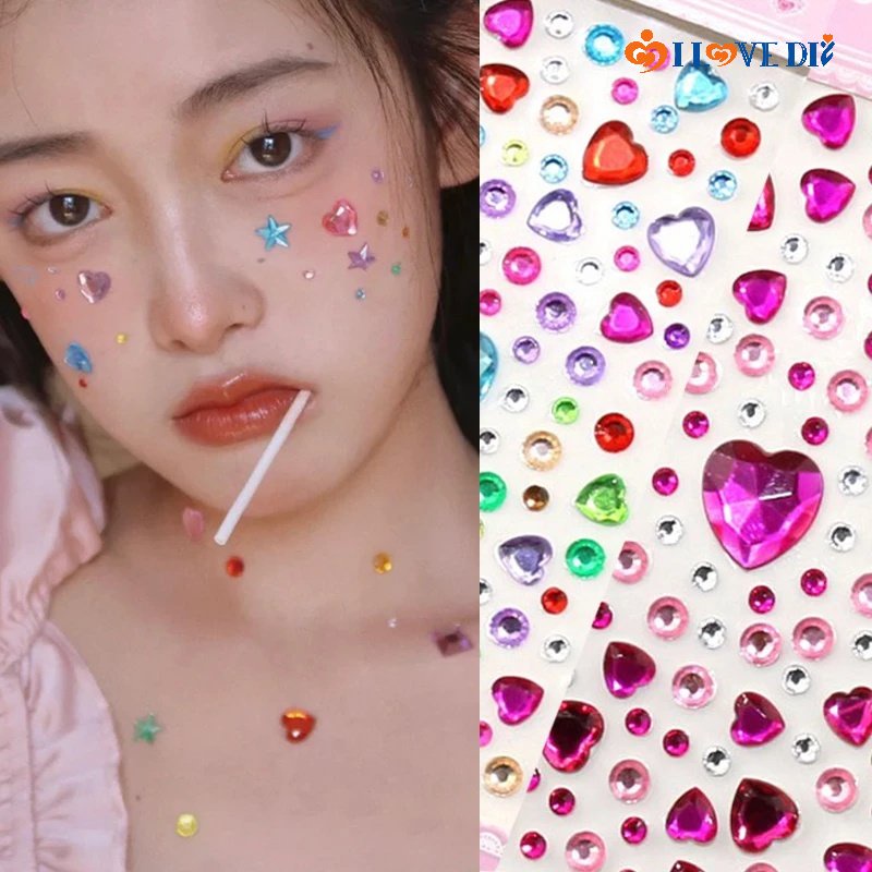 1 Sheet 3D Love Heart Diamond Face Eyebrow Stickers/ Self Adhesive ...