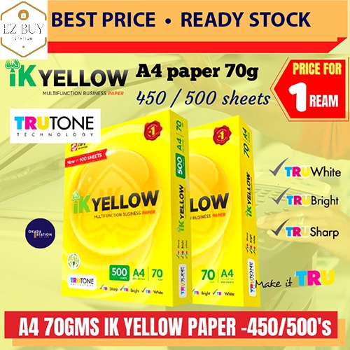 IK Paper Yellow A4 70GSM 500 Sheet / Photocopy / Copy Paper / Kertas A4 / IK Yellow | Shopee ...