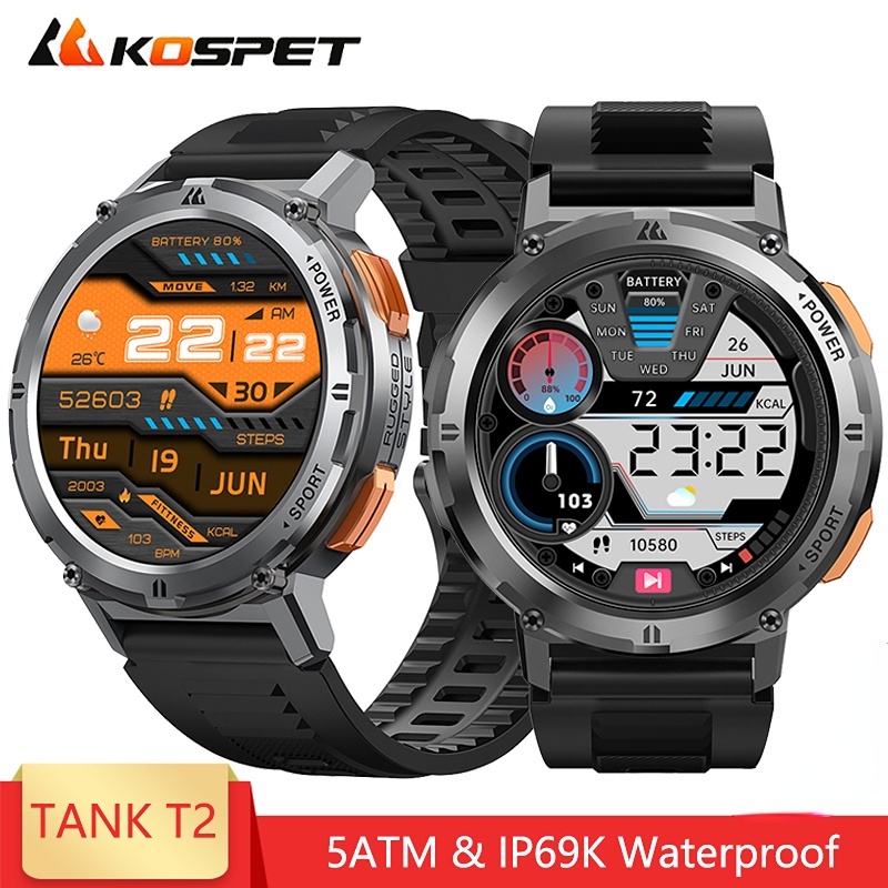 Kospet Tank T2 Smart Watch Men Military Standard 5ATM IP69K Waterproof ...