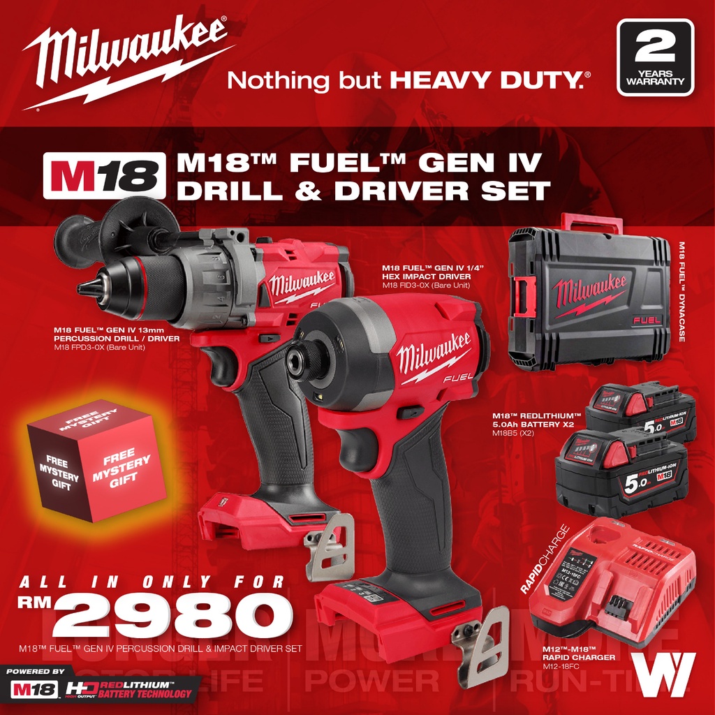 MILWAUKEE M18 FUEL GEN IV - 13MM PERCUSSION DRILL & 1/4" HEX IMPACT ...