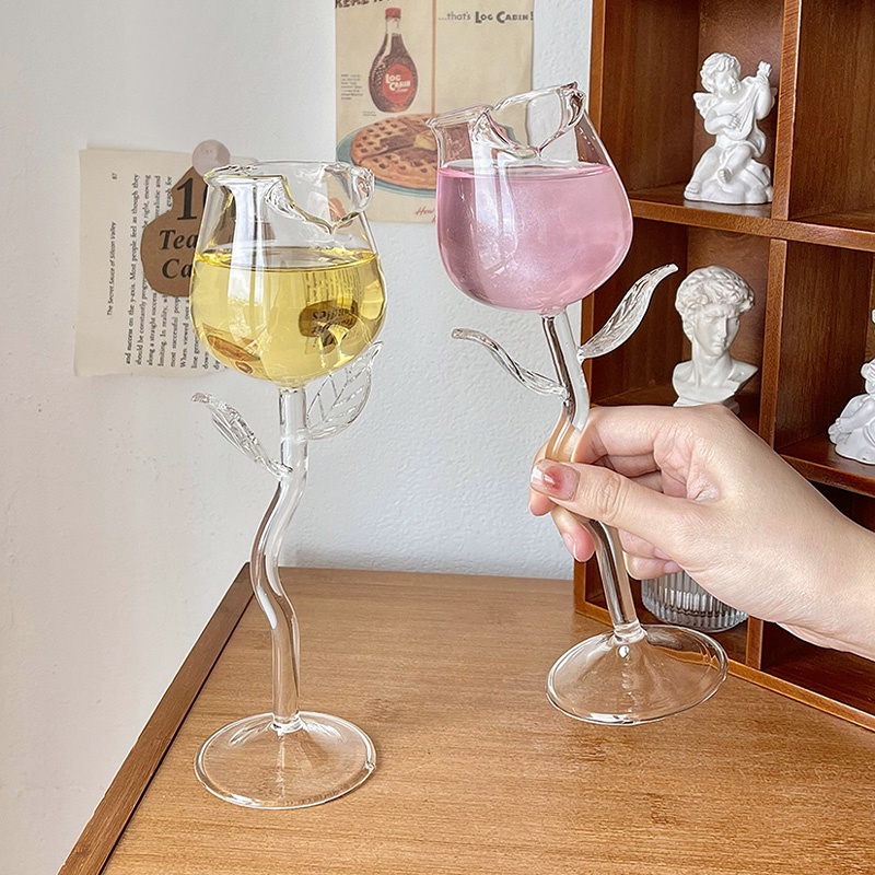 Wine Glass Cup Exquisite Transparent Rose Shape Goblet Creative High ...