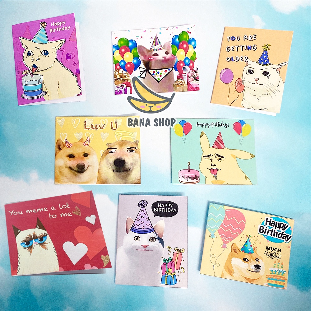 Birthday card, thank you greeting card, Valentine's love meme shiba ...