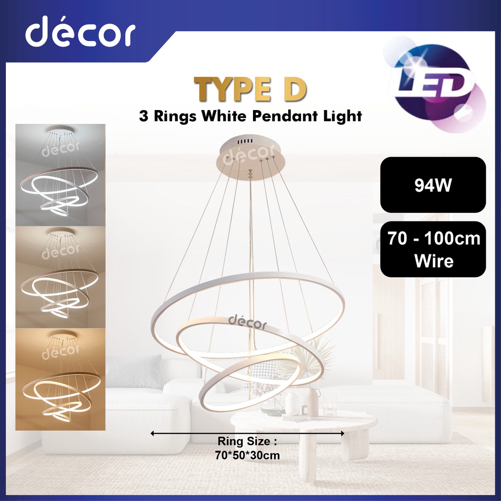 Modern Circle Design Pendant Light 3 Color Ceiling Light Lampu Hiasan ...