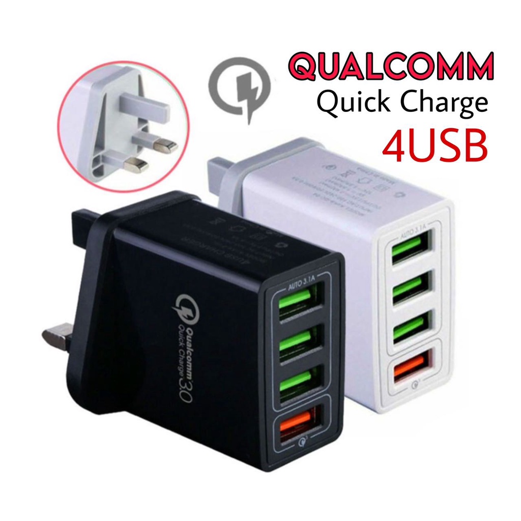 SF_ 《 𝗨𝗣𝗚𝗥𝗔𝗗𝗘𝗗 》30W 5.0A QC 3.0 4 USB Port Fast Charging Travel Phone ...