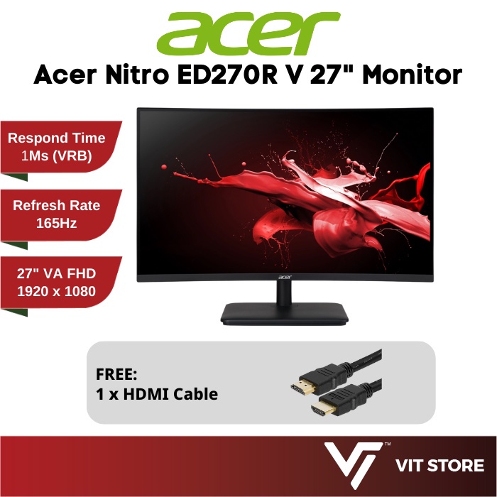 Acer Nitro ED270RV 27" inch VA 165Hz FHD Curved Gaming Monitor (1920 x ...
