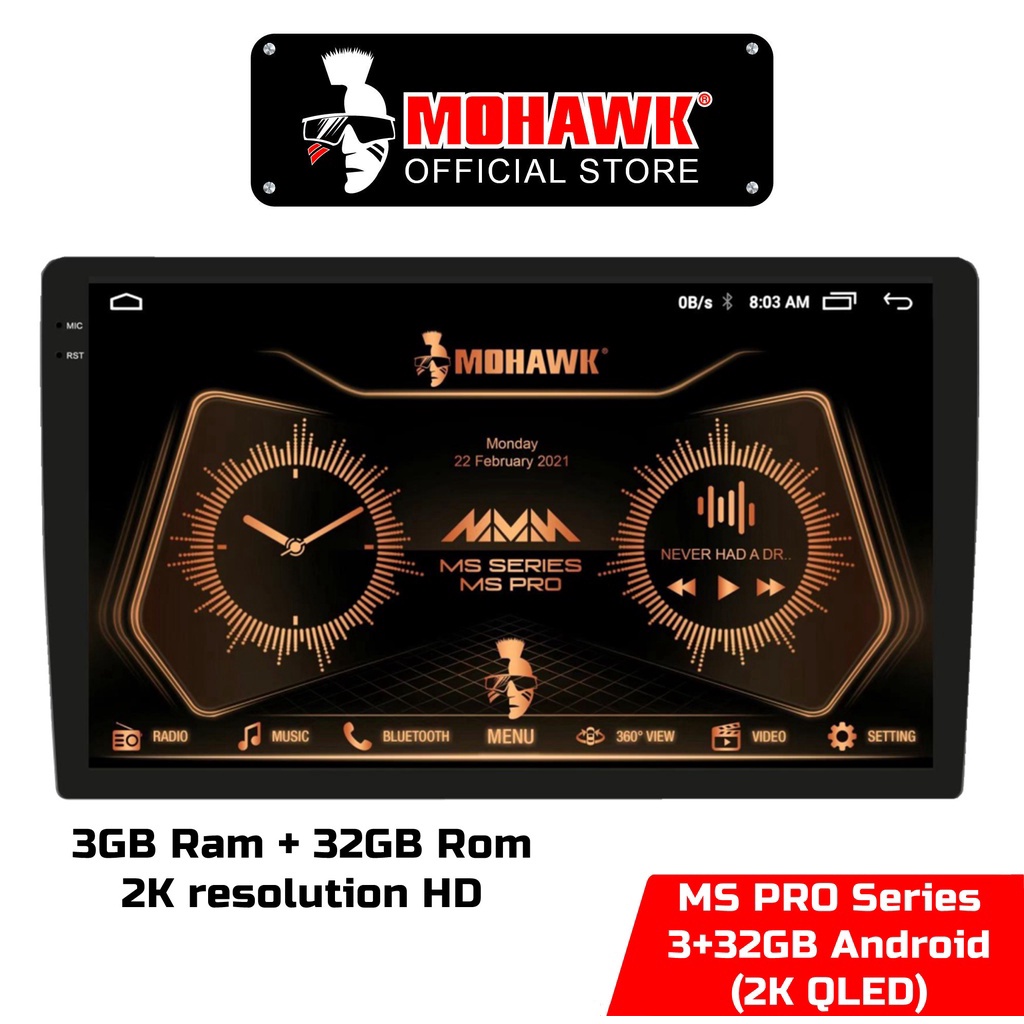 Mohawk MS PRO Series 2K Resolution 3+32GB QLED Car Android Player Plug ...