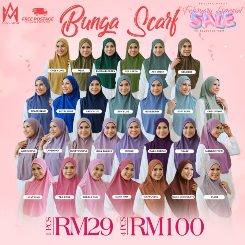 3 HELAI RM50 BUNGA SCARF Ironless by Aisysmom | tudung sarung souk segera instant tanpa gosok by ...