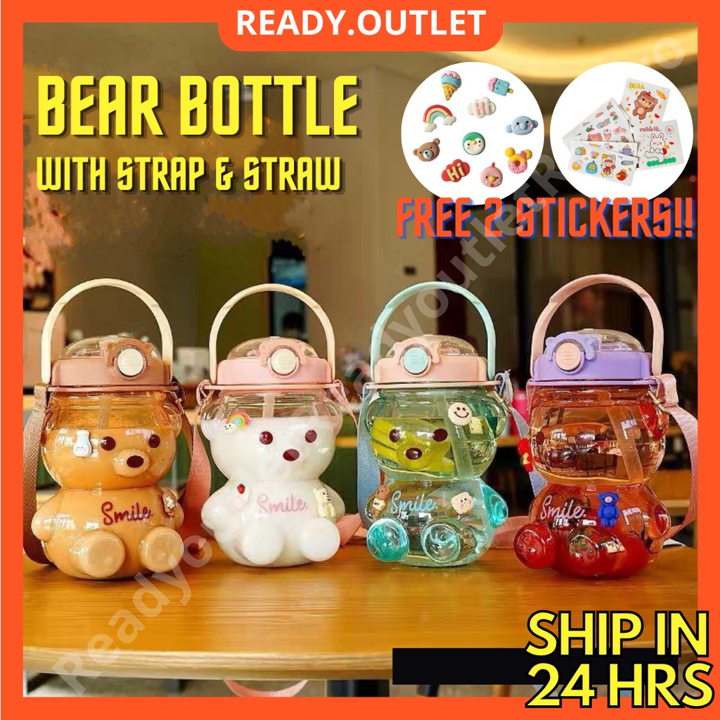24HRS SHIP Cute Bear Water Bottle Large Capacity BPA Free Tupperware ...