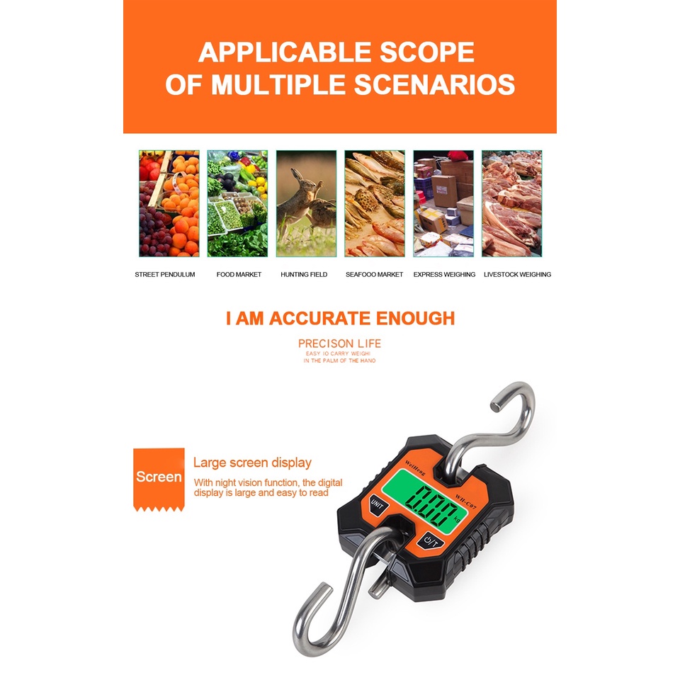 Electronic Hanging Scales 100kg 50g Digital Stainless Steel Hook ...