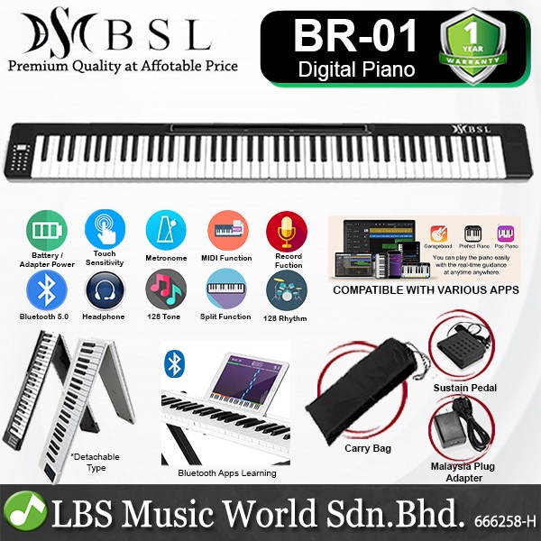 BSL BR-01 88 Keys Digital Piano with Touch Sensitivity Keyboard and ...