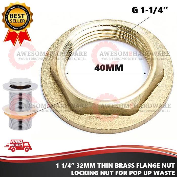 1 1/4" 32MM THIN BRASS FLANGE NUT LOCK JAM NUT FOR POP UP WASTE ...