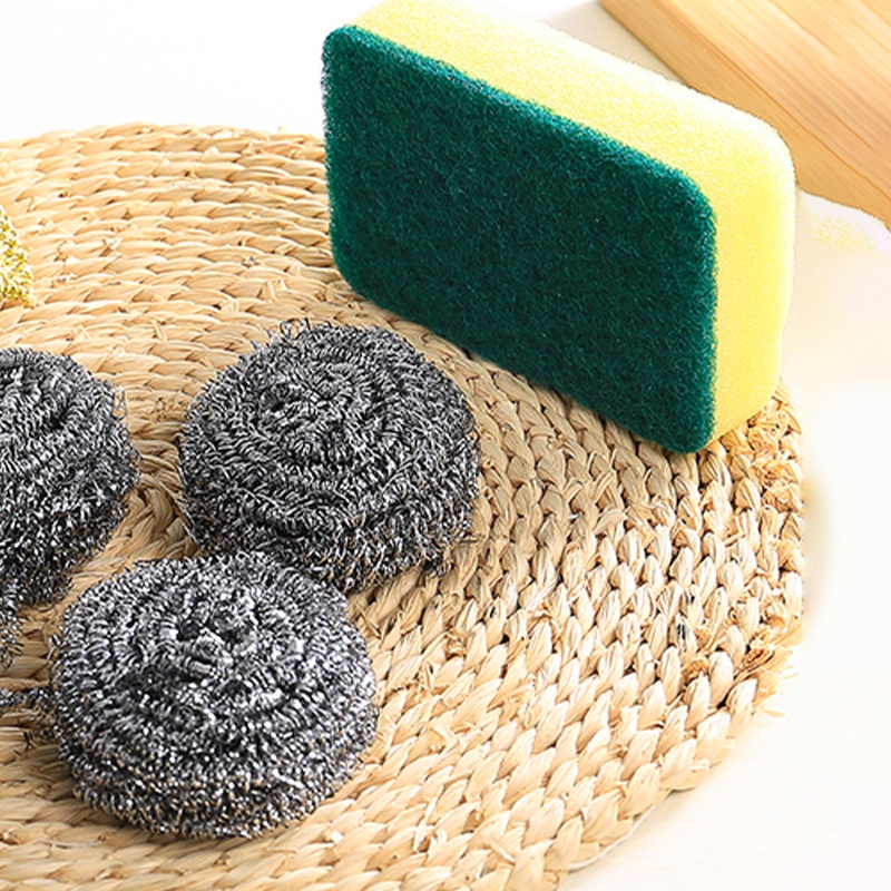 Kitchen Scrubbing Set Double Sided Sponge with Steel Wire Ball | Shopee ...
