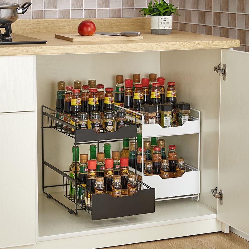 2Tier Kitchen Sliding Cabinet Basket Rack Pull Out Organizer Drawer ...