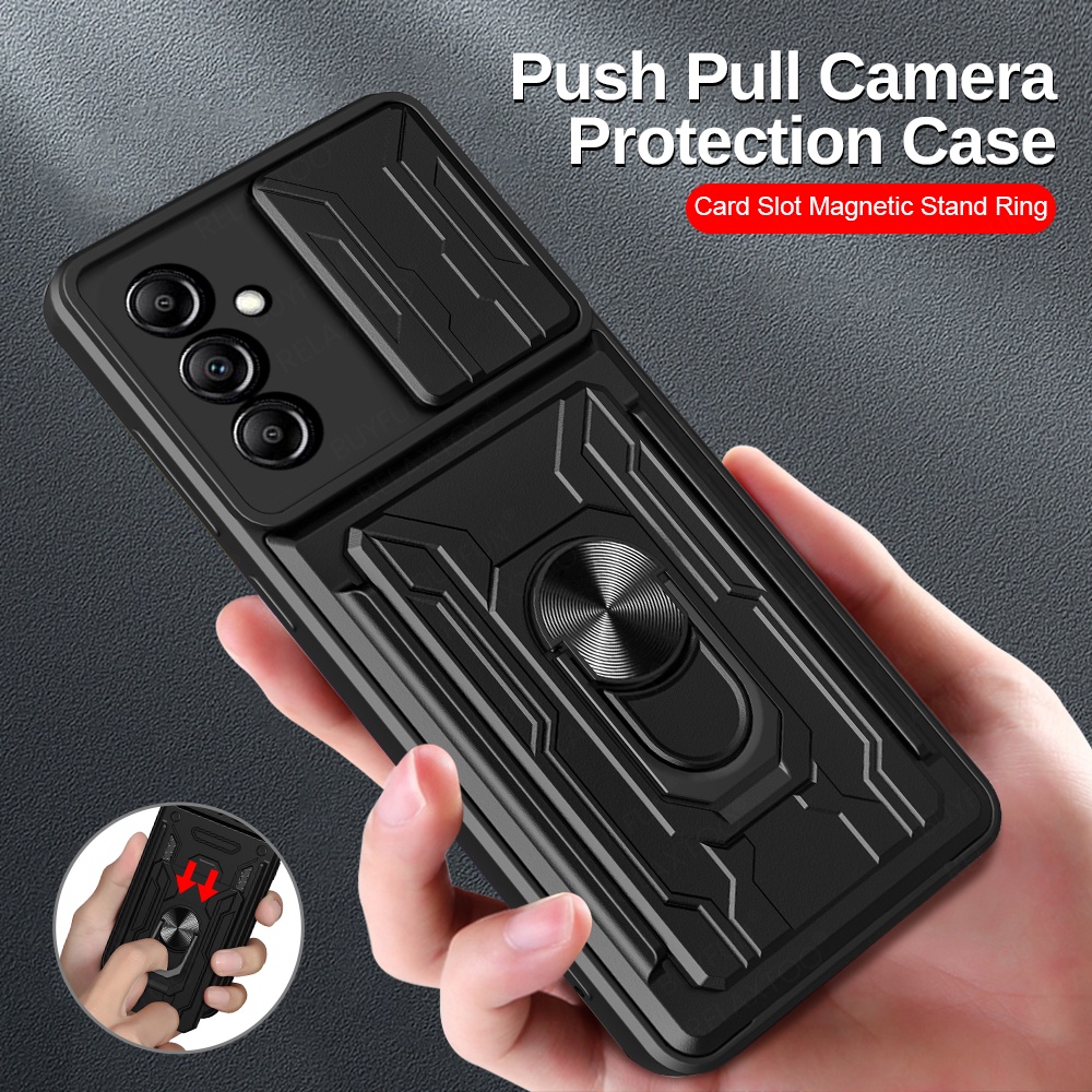 Card Slot Metal Ring Holder Phone Case For Samsung Galaxy A24 A34 A54 A13 A04s A14 Lite 4G 5G ...
