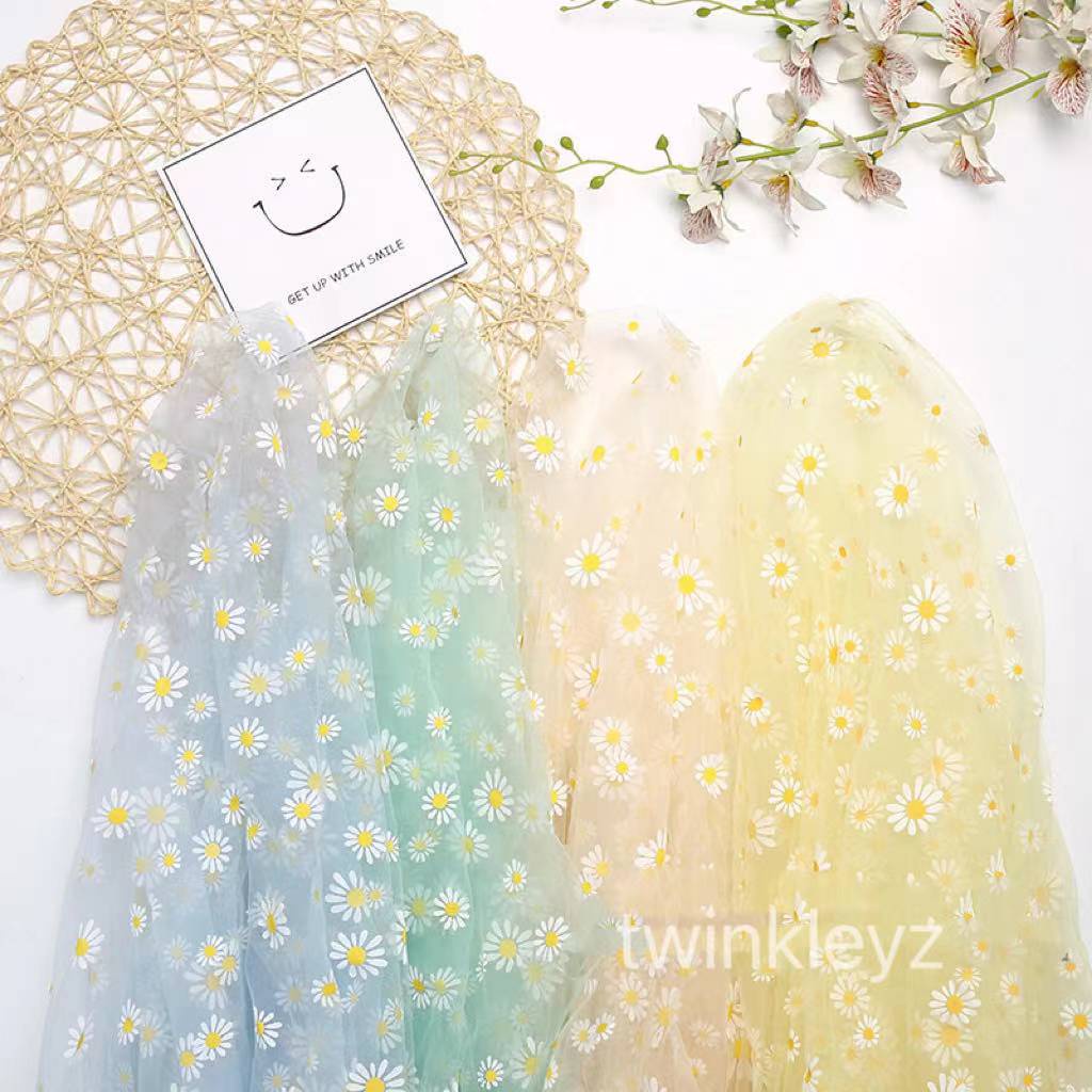 Kain Mesh gauze cloth Daisy pattern fabric princess skirt dress wedding ...