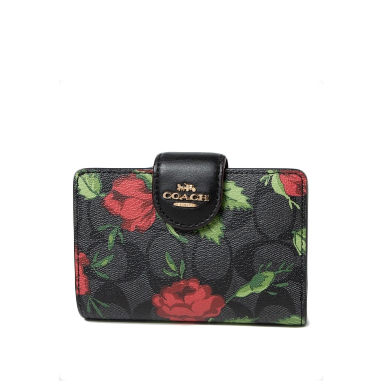 Coach Medium Corner Zip Wallet In Signature Canvas With Fairytale Rose ...