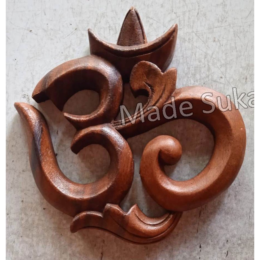 HIASAN DINDING KAYU Om Kara Wood panil Carving 40cm Craft Wall Hanging ...