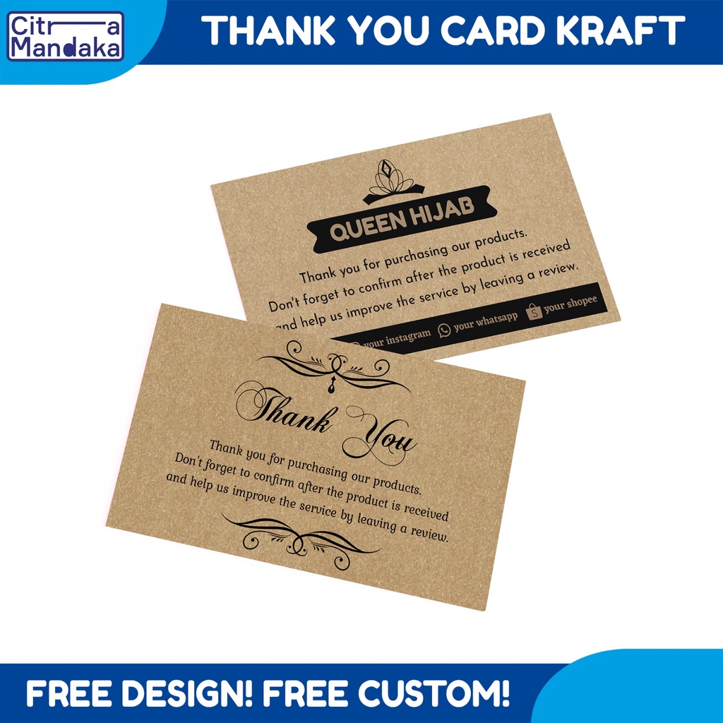 Custom Kraft Paper A3 Thank You Card | Thank You Card | Thanks Card ...