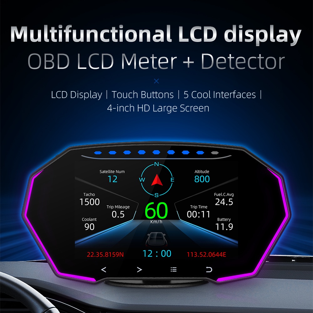OBD METER GAUGE F11 WATER TEMP OIL TEMP GPS RPM SPEEDOMETER TACHO ...