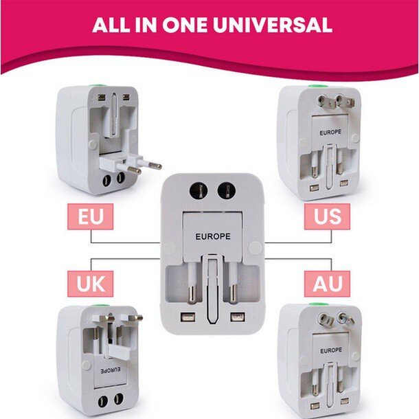 𝗔𝗟𝗟 𝗜𝗡 𝗢𝗡𝗘 International Universal Travel Adapter 2 USB Port Socket AU US UK EU Converter Plug ...