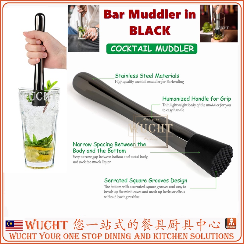 【WUCHT】Stainless Steel Bar Cocktail Muddler Black - Bar Tool Bartenders to Muddle Cocktail Black ...