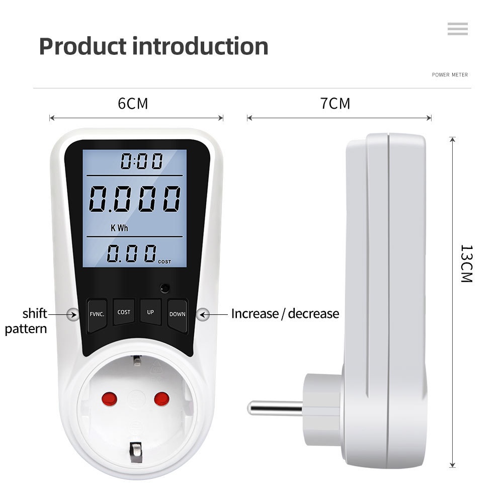 220V Digital Wattmeter AC Power Meter Plug-in Socket Kilowatt Wattage ...
