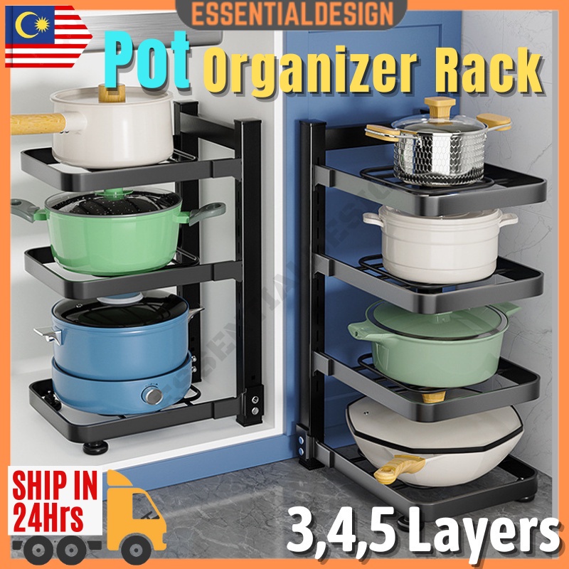 Adjustable Pot Rack Dish Holder Rak Dapur Murah Bawah Sinki Pan Pot ...