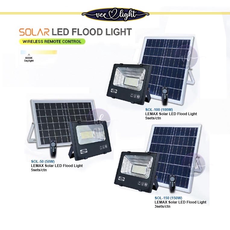 LEMAX Solar LED Flood Light with Remote Control (50W, 100W, 150W ...