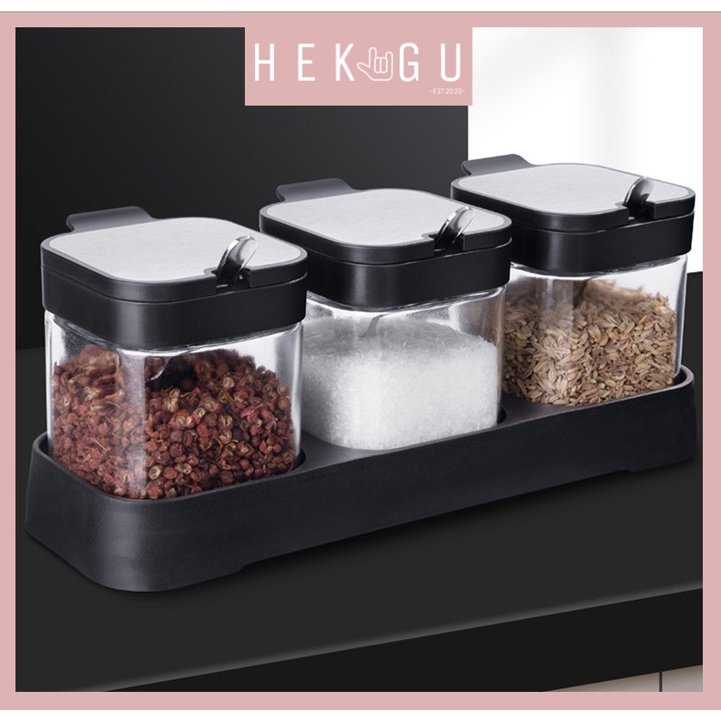 [READY STOCK]Heat-resistant Seasoning Jar Set with Handle,Spoon, Tray ...