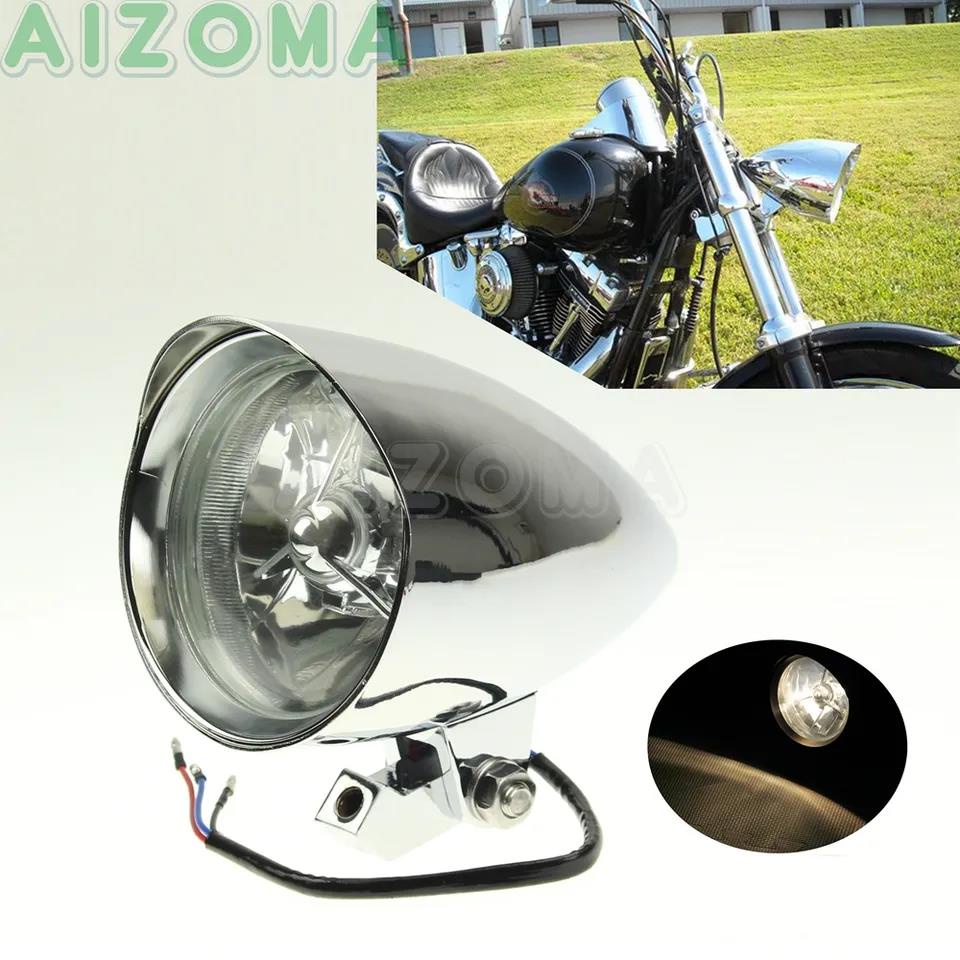 Chrome H4 12V 55/60w Motorcycle Visor Bucket Headlight For Harley ...