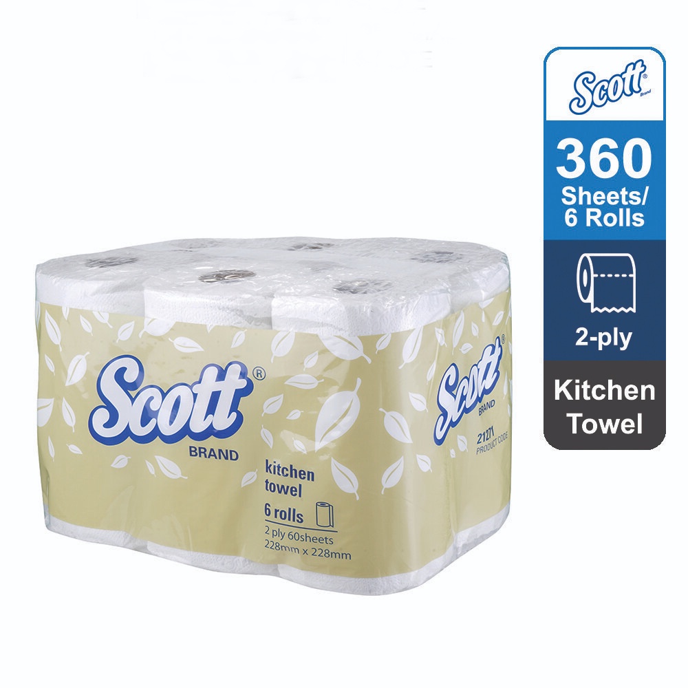 Scott® Kitchen Towel 21271 - white, 2ply, 1 pack x 6 x 60sheets (360 ...
