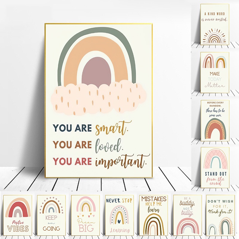 Boho Rainbow Learning Posters Wall Art Heart Quotes Canvas Painting ...
