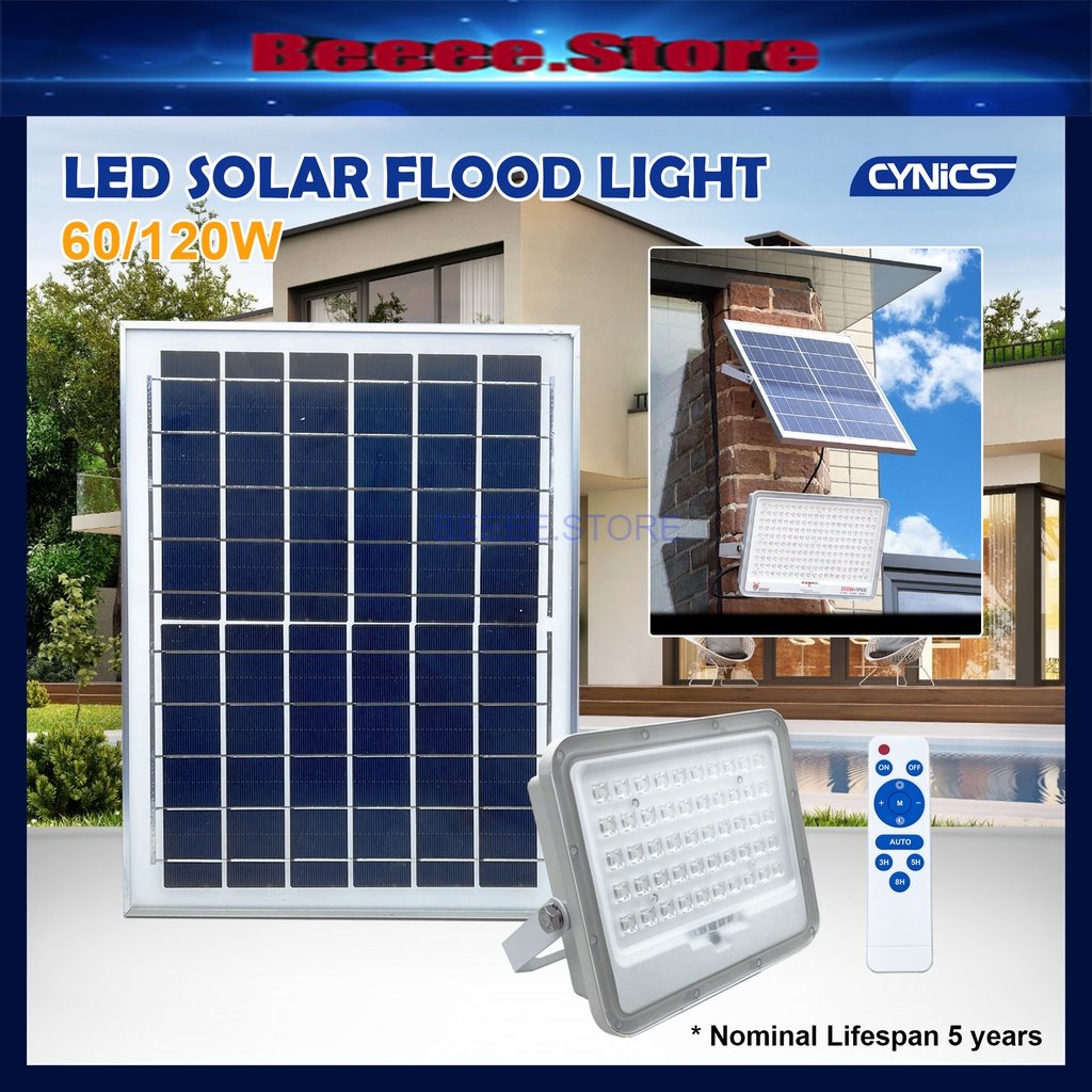 60W / 120W Cynics LED Solar Flood Light - All In One | Shopee Malaysia