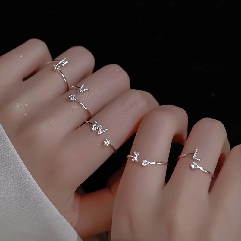 A-Z Letter Adjustable Opening Ring Women Couple Alphabet Name Men ...