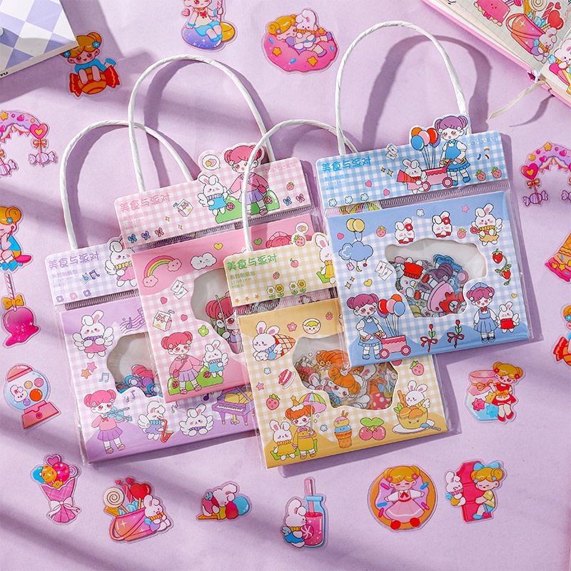 40 Pcs Cartoon Lovely Little Girl Stickers Pack Waterproof PET ...