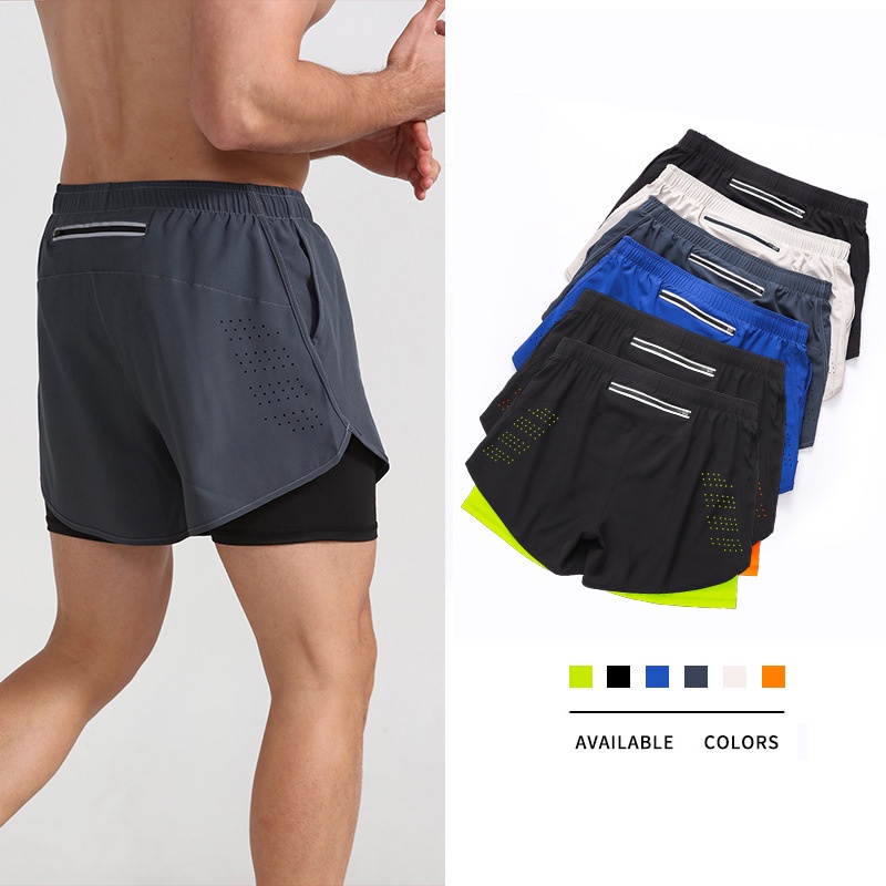 Plus Size Men Sport Shorts Quick-drying Fitness Black Double Layer ...
