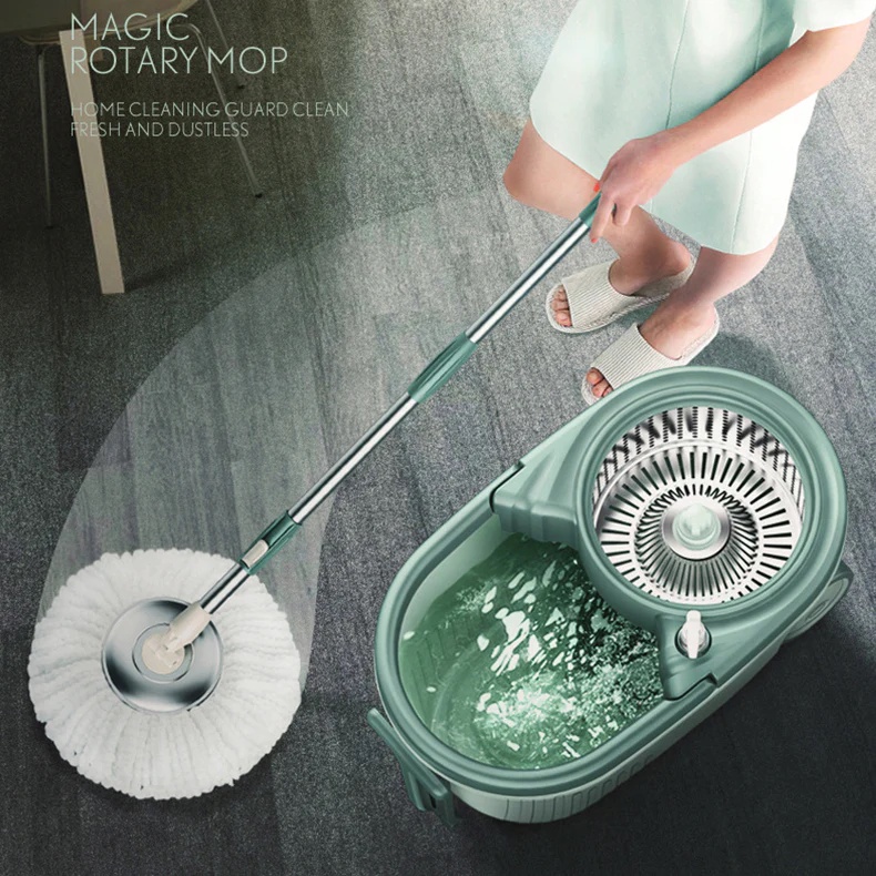 Rotating Mop Set Hand Free Hand Wash Spin Mop Set with Wheel Big Bucket ...