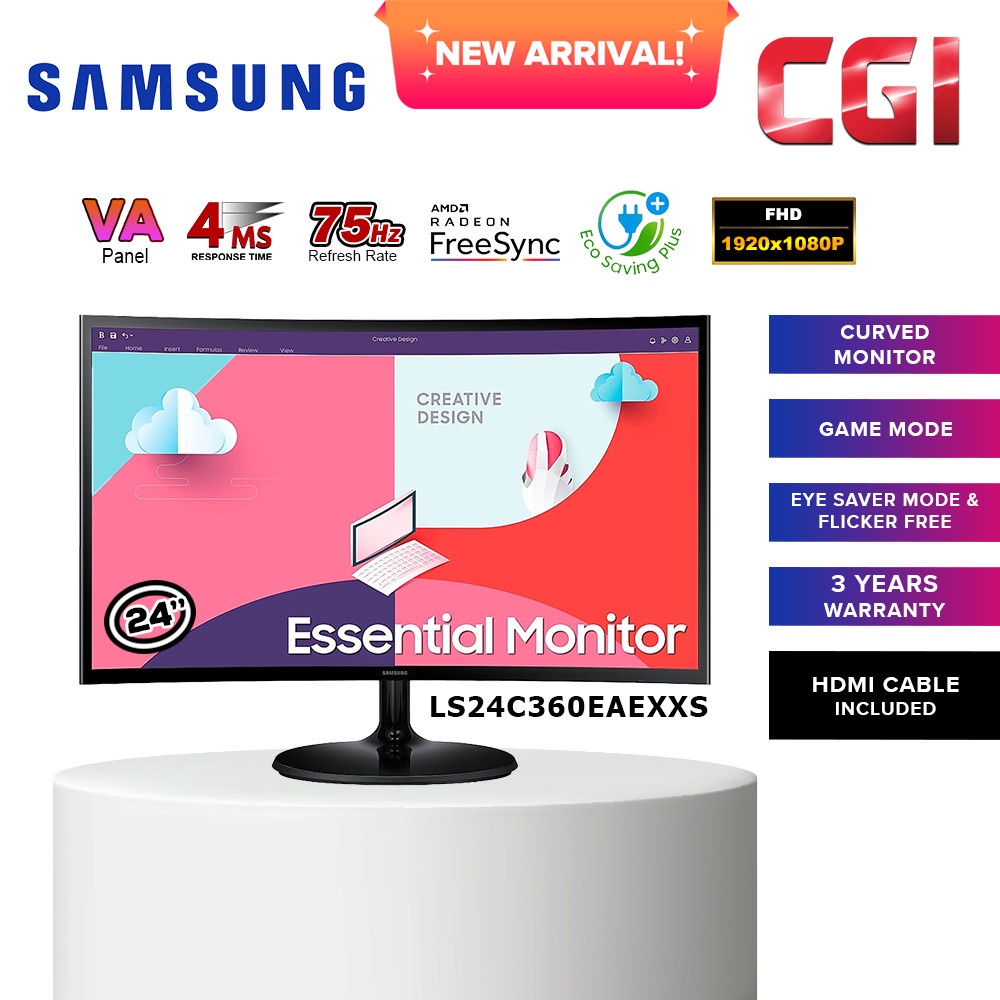 Samsung 24" LS24C360EAEXXS 75HZ 4MS FHD FreeSync Eye Care Essential ...