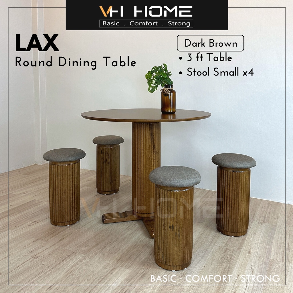 VH LAX Round Dining Table 2.5FT/3FT With Stools Special Modern Design Meja Makan Bulat Stool ...