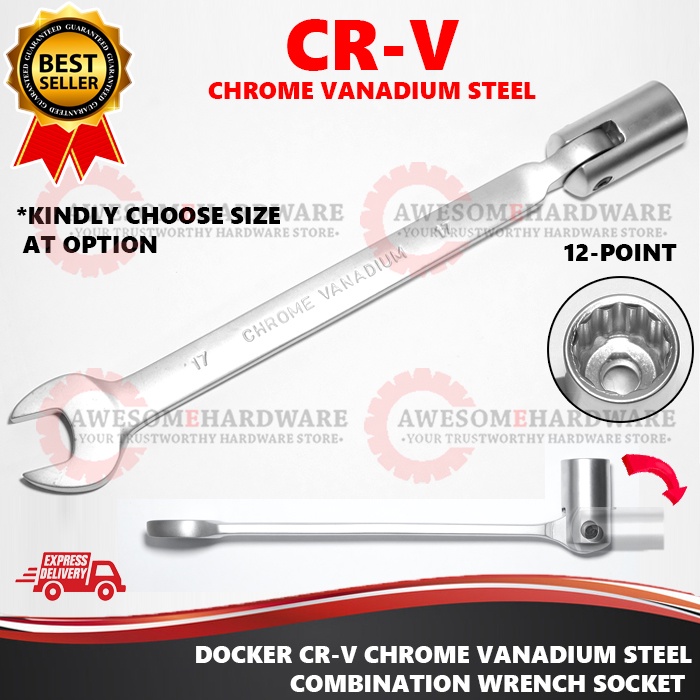 (HEAVY DUTY) DOCKER CRV COMBINATION SPANNER SOCKET WRENCH WITH SWIVEL ...