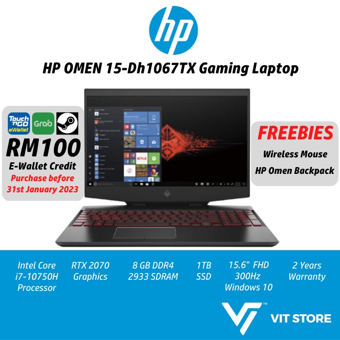 HP OMEN 15-Dh1067TX i7-10750H RTX 2070 8GB 1TB SSD 300Hz 15.6'' FHD W10 ...